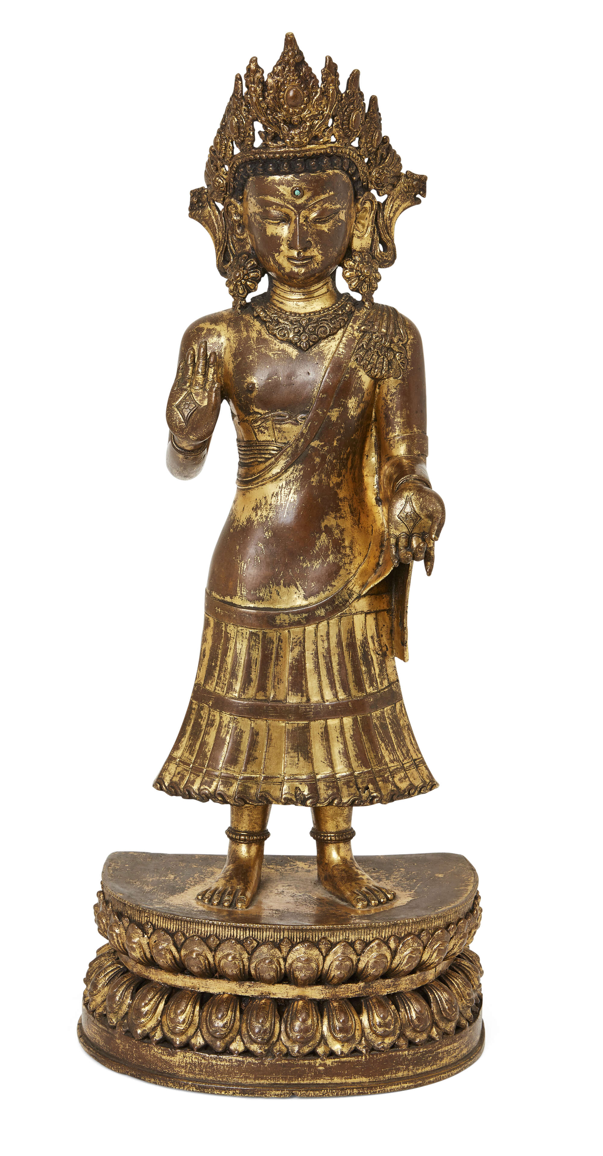Roseberys London | A large Sino-Tibetan gilt bronze standing figure of