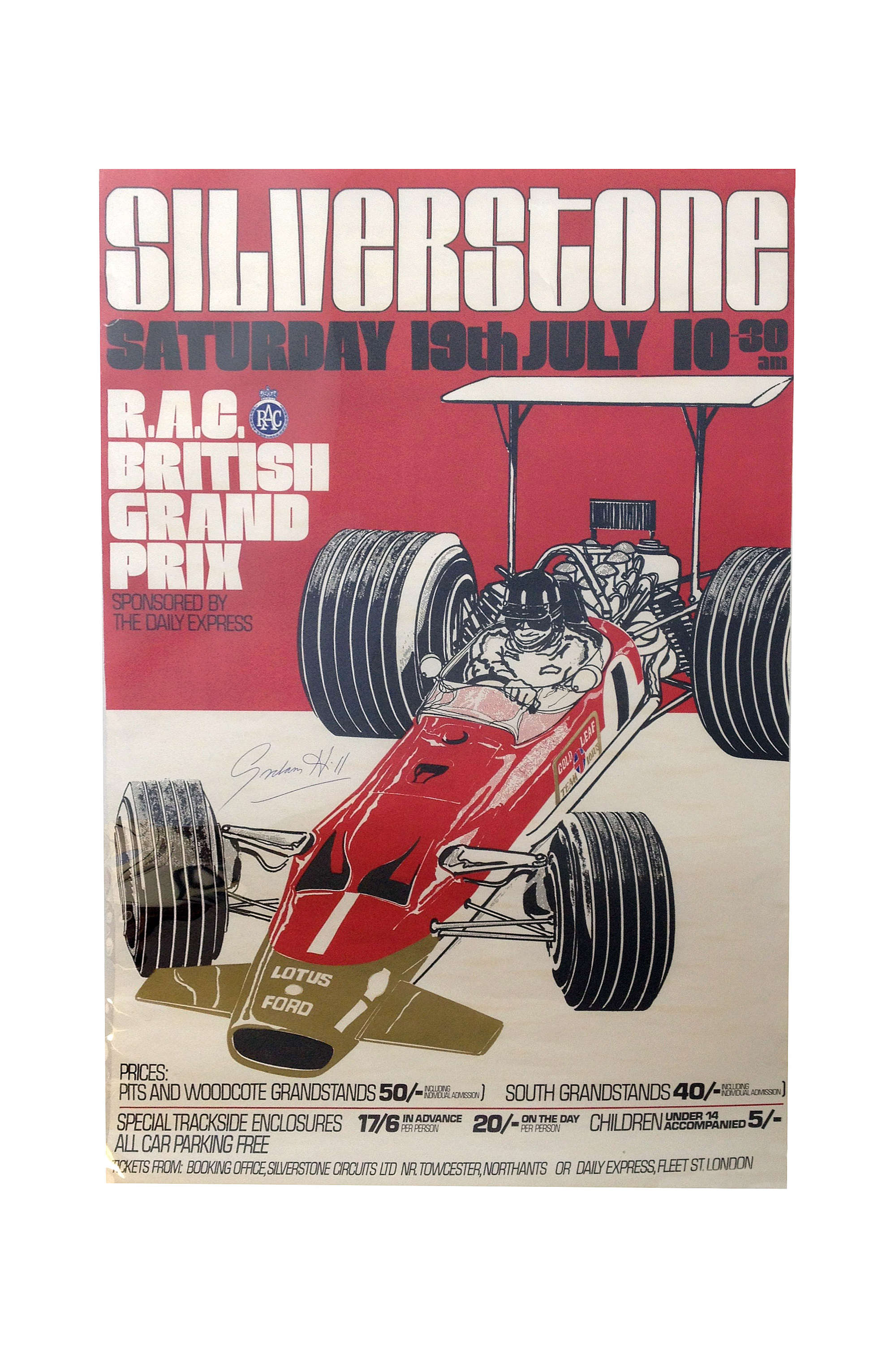 Iconic Auctioneers | Graham Hill signed 1969 British Grand Prix Poster-Sold